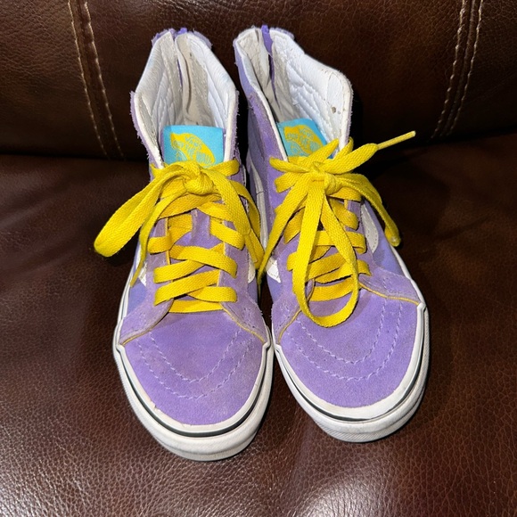 Vans | Shoes | Vans Purple Hightop Sneakers With Yellow Laces | Poshmark